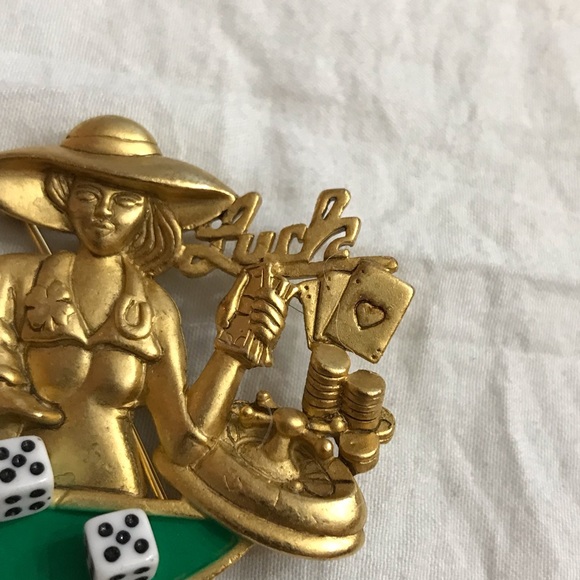 Ajc | Jewelry | Vintage Ajc Gold Tone Lady Luck Gambling Brooch Pin ...